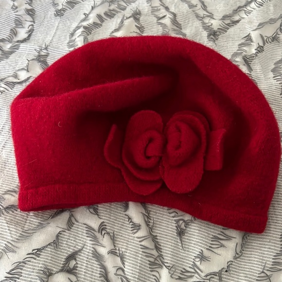 Accessories | Red Beret Hat With Flower | Poshmark